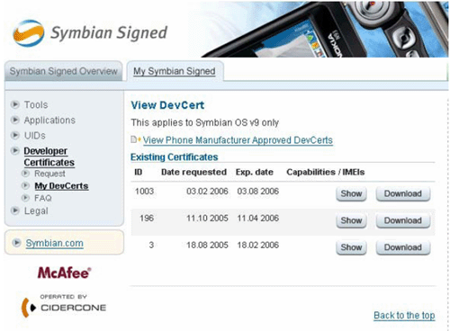 Symbian 开发者证书(Developer ID)简介及其申请流程_developer id 证书-CSDN博客