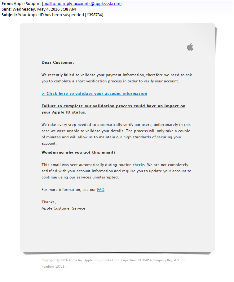Faked Apple email induced to steal user’s Apple ID-WoSign SSL Certificates!